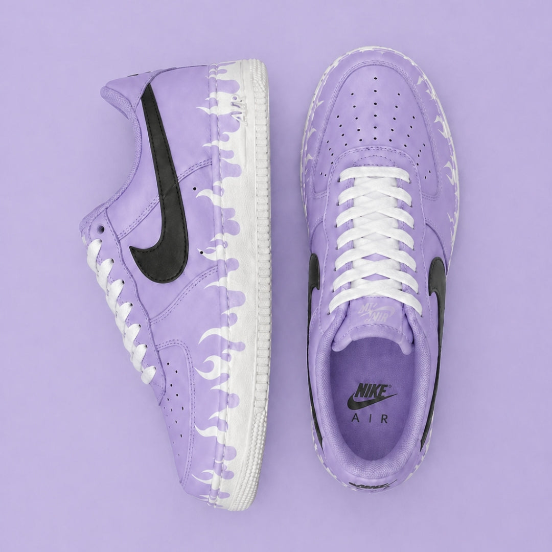 Shop Custom Air Force 1 Lilac Mist Flame Drip Trainers – Double Boxed